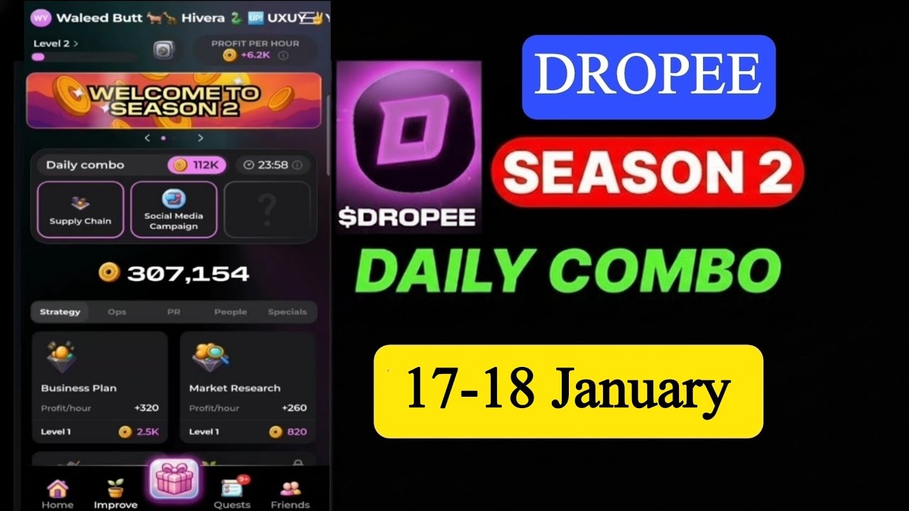 Dropee Season 2 Daily Combo 17-18 January | Dropee Daily Combo Today ...