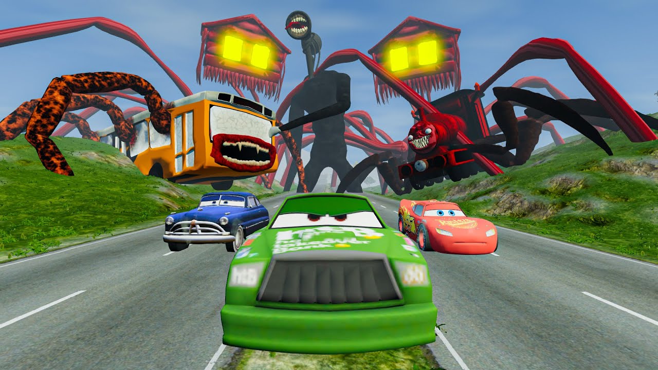 Chick Hicks and Lightning Mcqueen vs ALL EXE MONSTERS cars destruction ...