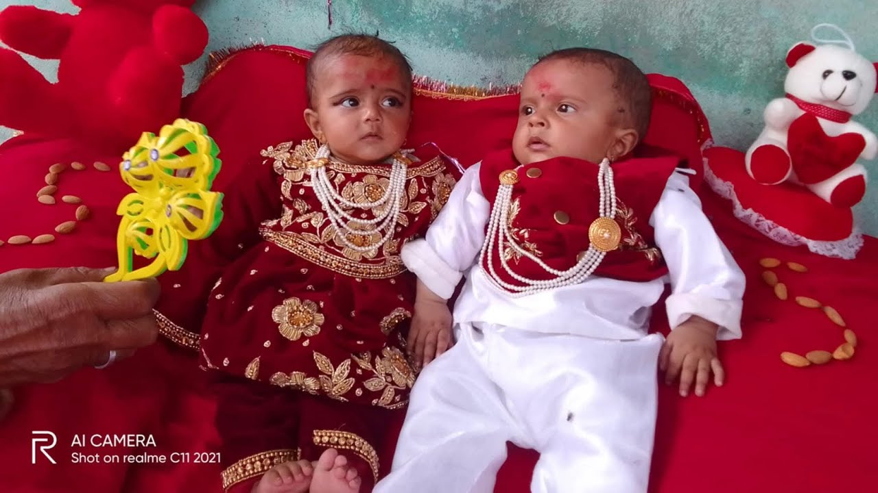 Rice feeding ceremony of cute twins viral twins ️ ️#twins #twinsbaby # ...