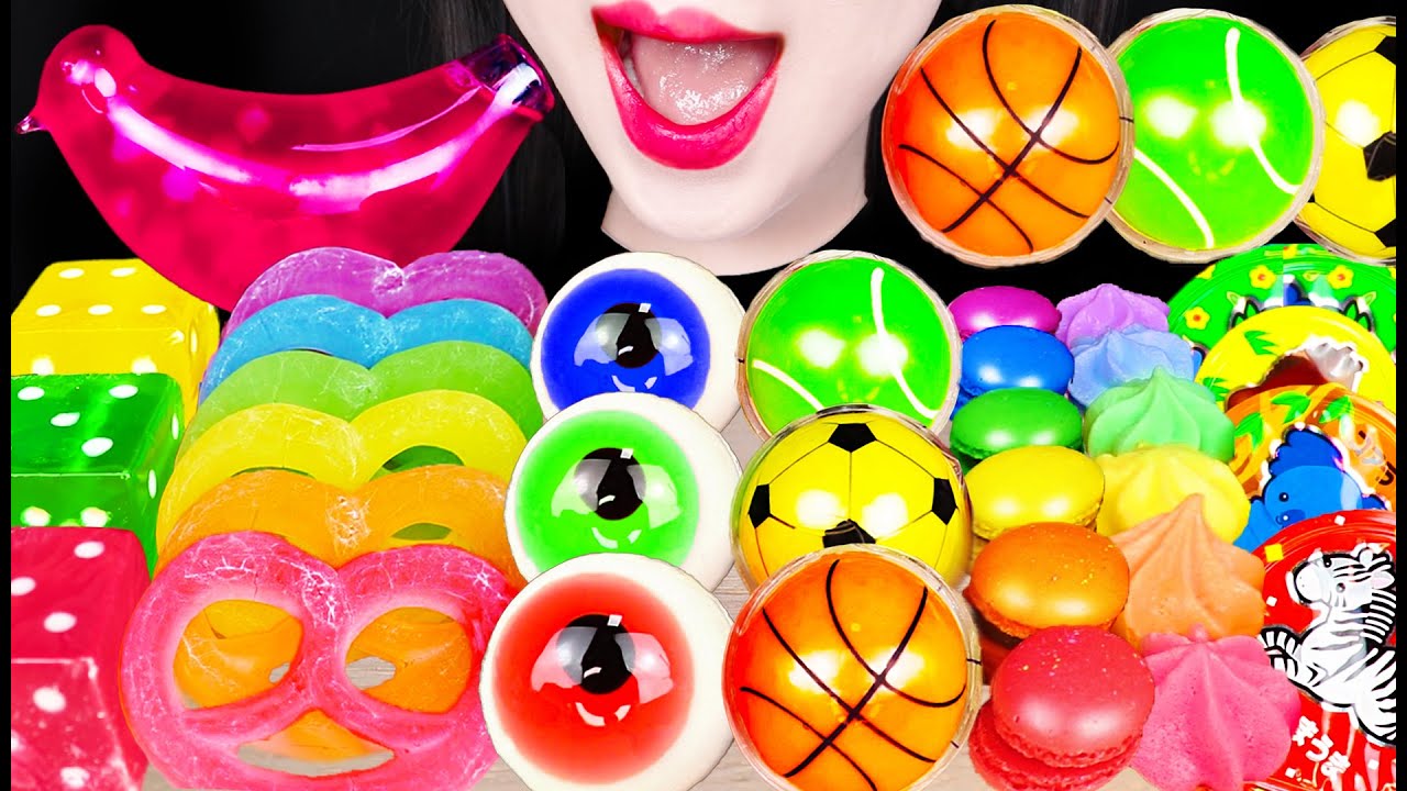 ASMR BASKETBALL JELLY, DICE CANDY, BIRD GLASS, 구미첼, 새소리물병, 농구공 젤리 먹방 ...