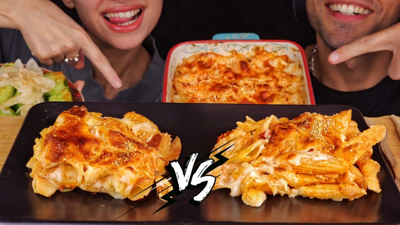 ASMR creamy cheesy pasta, pickled onions, eating challenge🔥 - YouTube