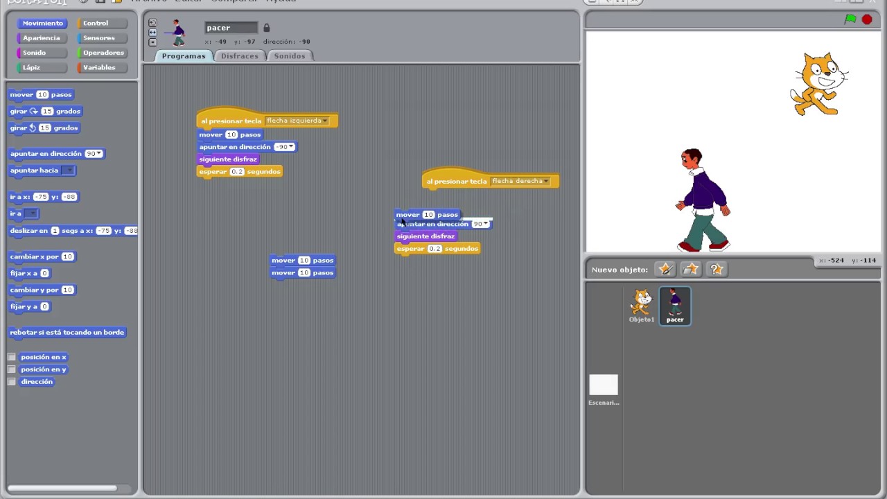 como hacer mover a un personaje de manera realista en scratch - YouTube