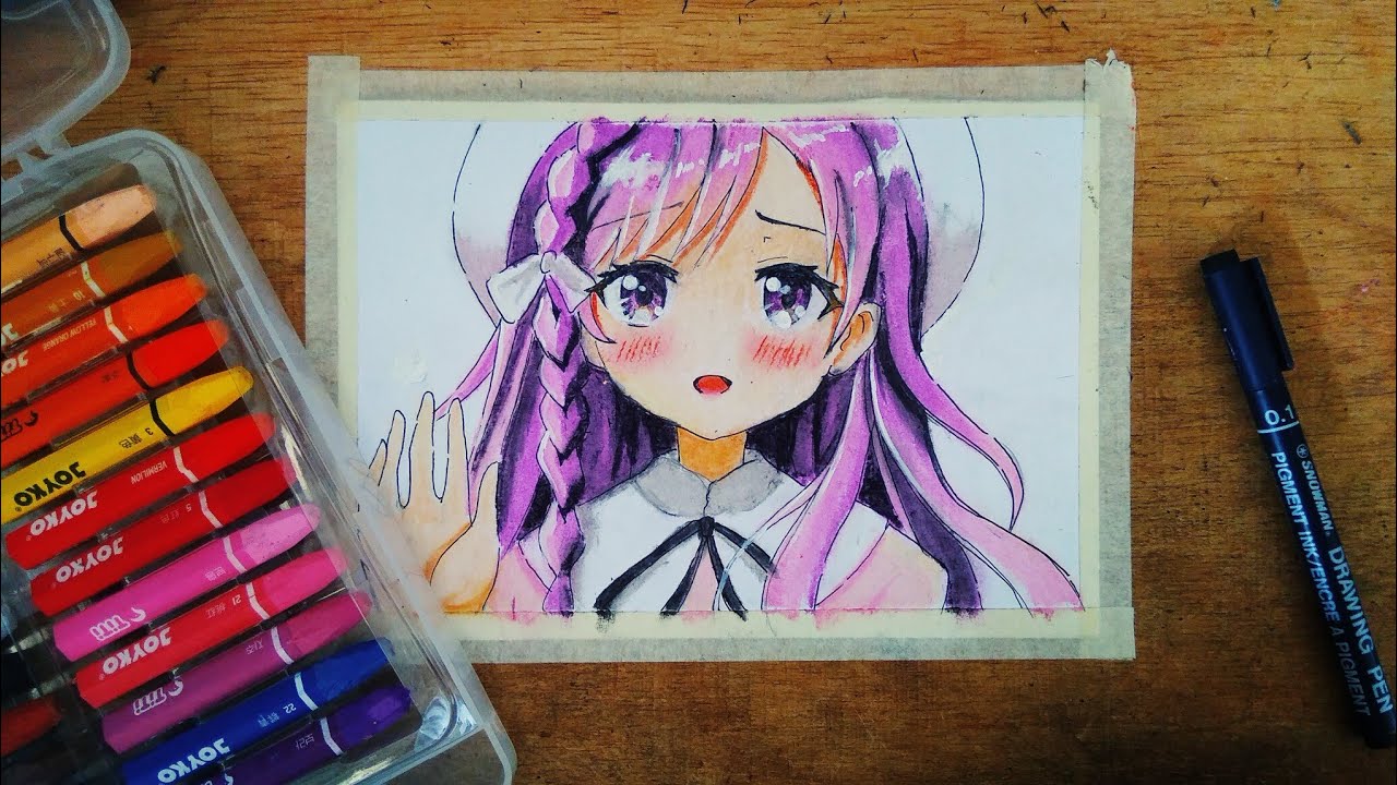 menggambar pakai " krayon " / oil pastel Tedeza Rize-chan dari anime ...