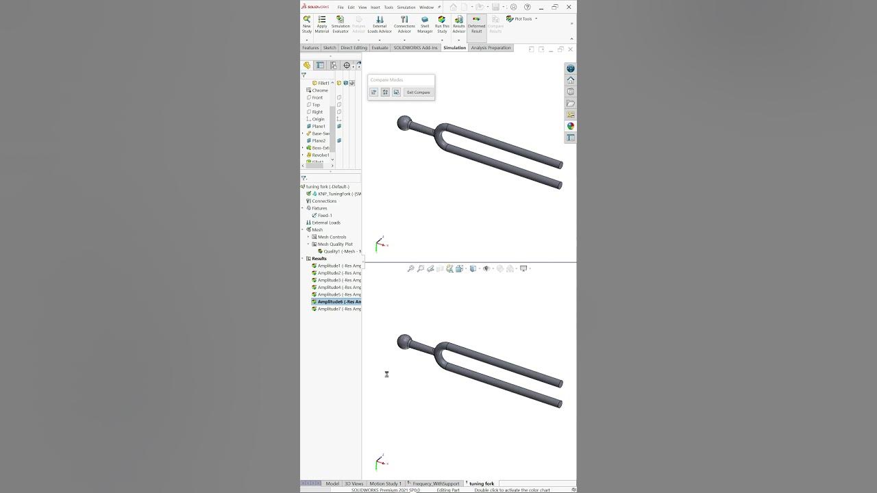 Tuning fork Frequency Analysis in SolidWorks Simulation #shorts - YouTube