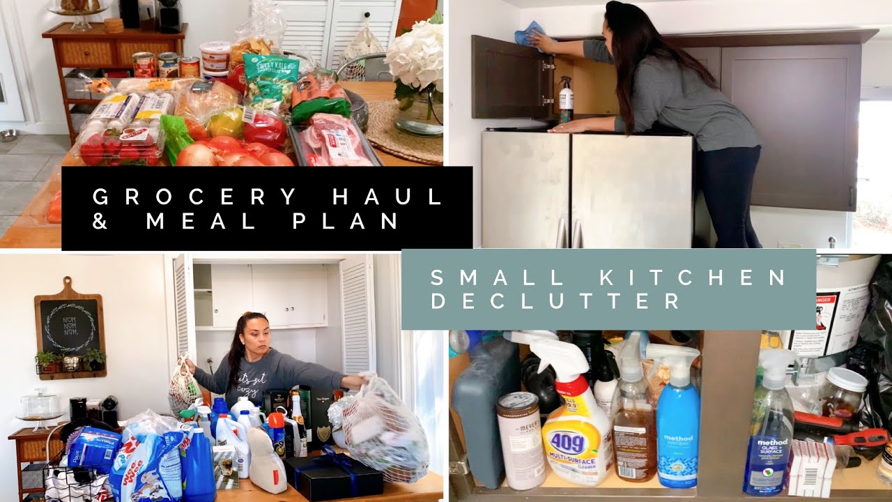 Grocery Haul & Meal Plan #3 | Small Kitchen Declutter No Pantry ...