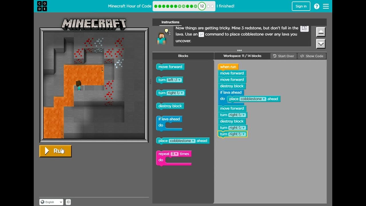 Minecraft Hour Of Code (MHOC) | Minecraft Adventurer | Level #12 - YouTube