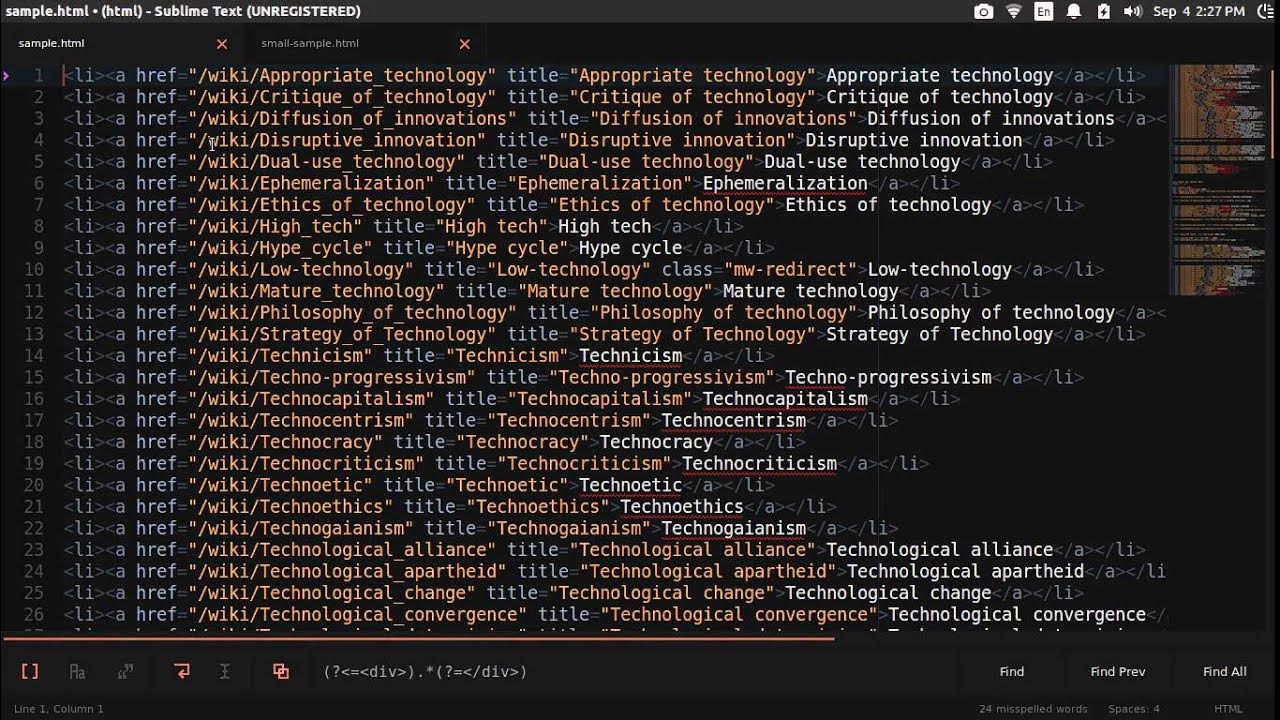 Using Regular Expression in Sublime Text 3 - Select between HTML tags - YouTube