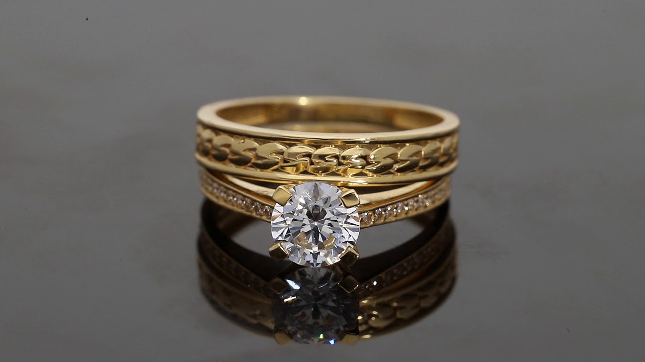 Gold Round Shaped Swarovski Solitaire Twin Ring in 18KT - YouTube