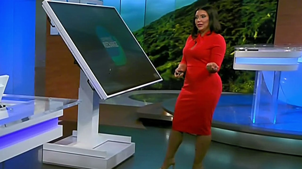 Felicia Combs - 070421 Tight Red Dress - Weather Channel - Rear View ...