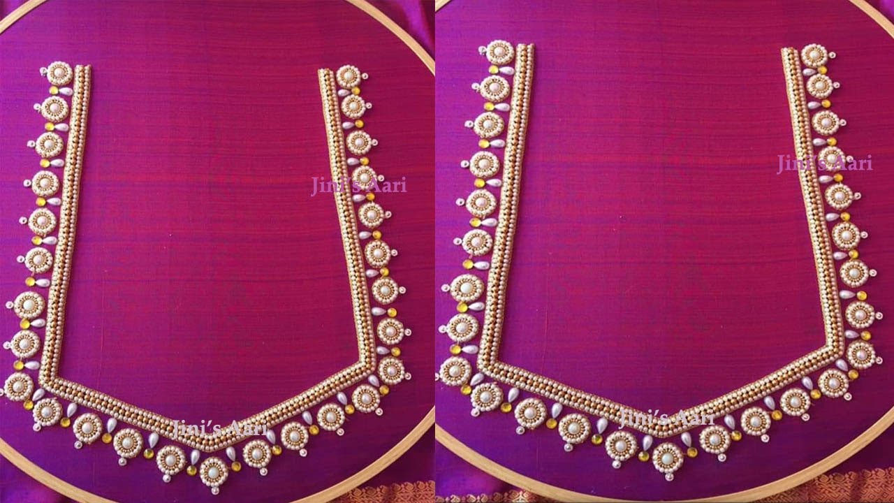 Aari work neck design for beginners - YouTube