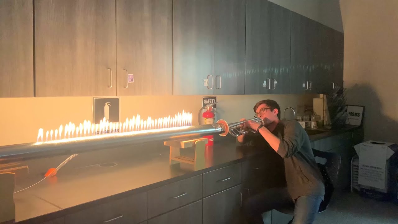 Trumpet demonstrating acoustic standing waves: Ruben’s tube trumpet ...