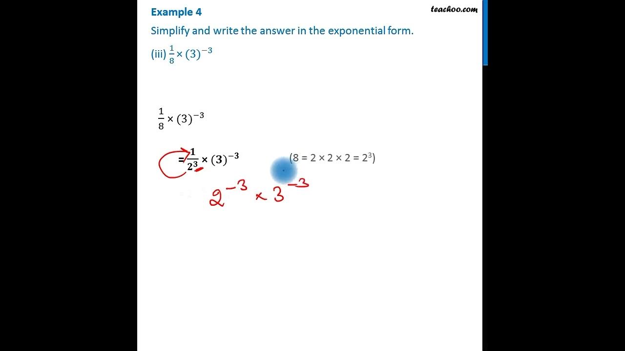 Example 4 (iii) - Simplify (iii) 1/8 × 3^(−3) - Exponents Class 8 - Teachoo - YouTube