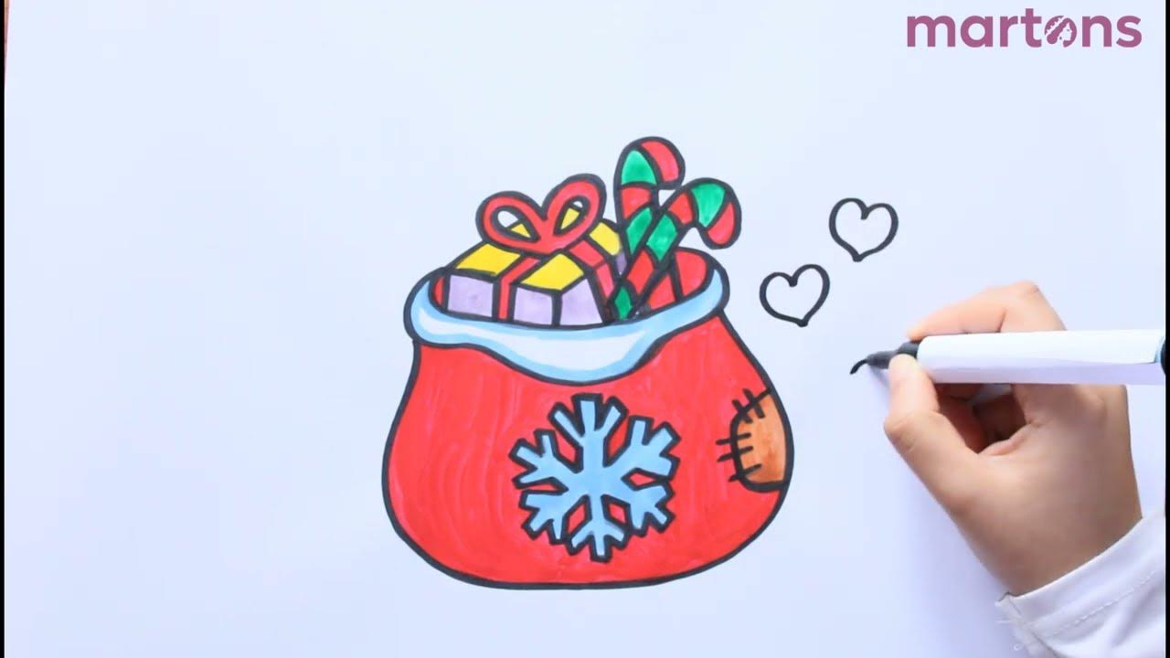 How to Draw Santa's Toy Bag | Drawing, coloring, painting, Christmas ...