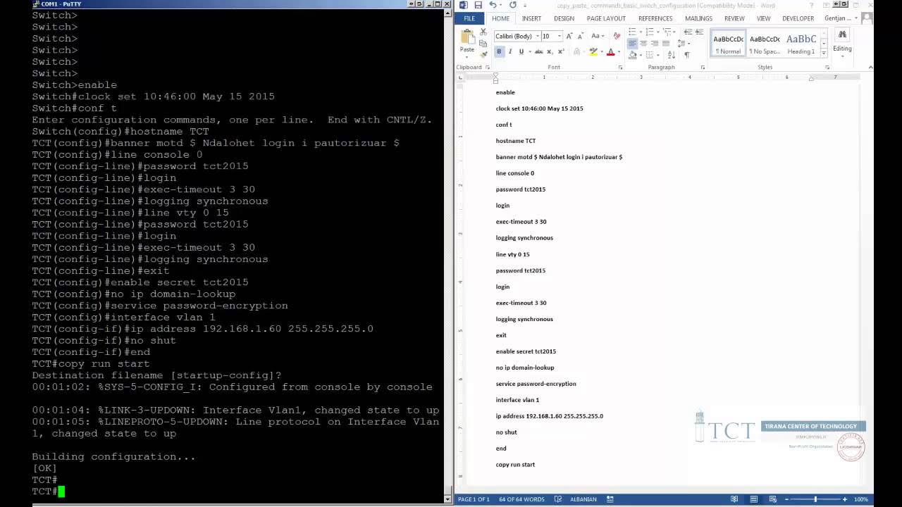 copy paste commands basic switch configuration - YouTube