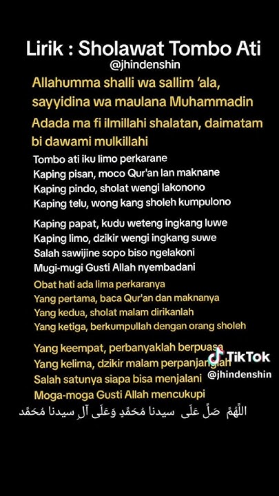 sholawat tombo ati full lirik - YouTube