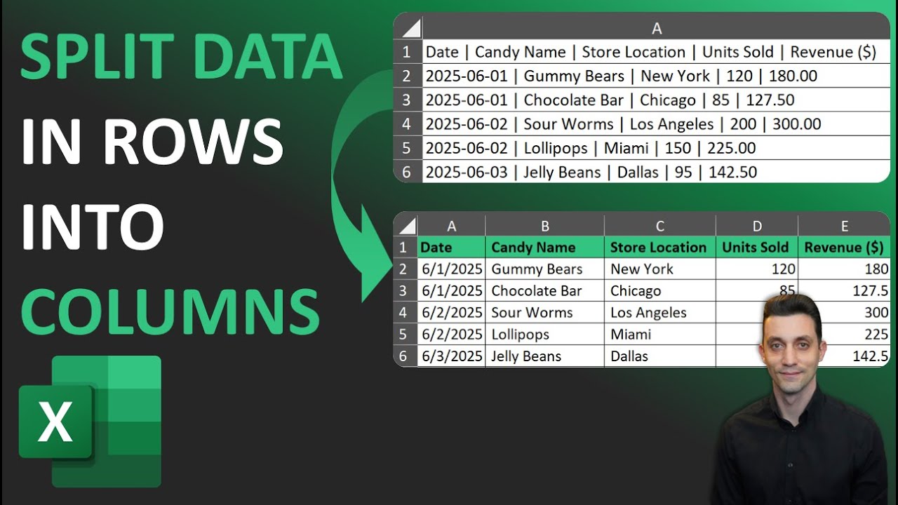 Excel Tips - Separate Data In Rows Into Columns - YouTube