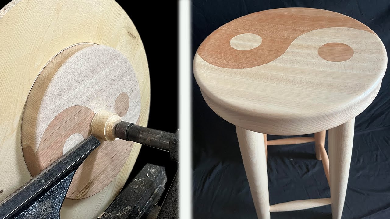 Woodturning ☯️ of a yin yang stool ️ (never seen before) - YouTube