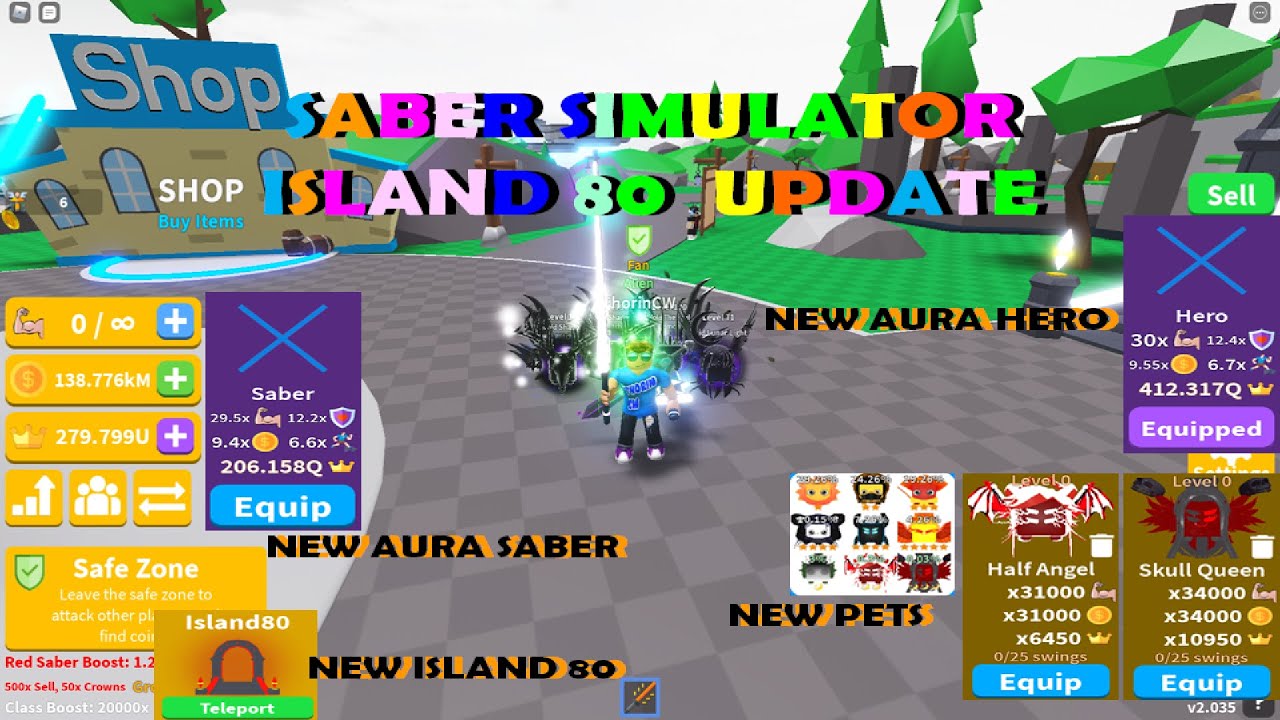 Saber Simulator Update Island 80 NEW PETS NEW AURAS NEW ISLAND - YouTube
