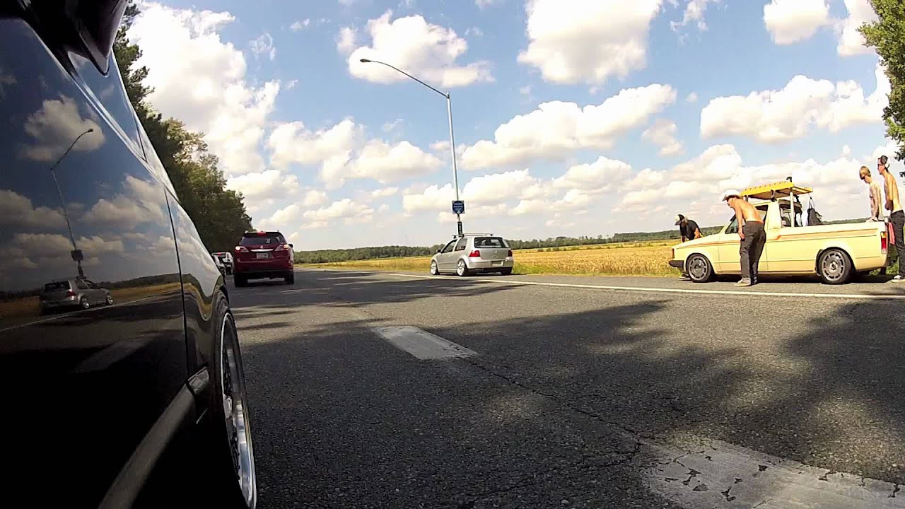 Static H2Oi Slammed MK4 VW GTI Towing a Mk1 Rabbit Pickup Caddy in H2O ...