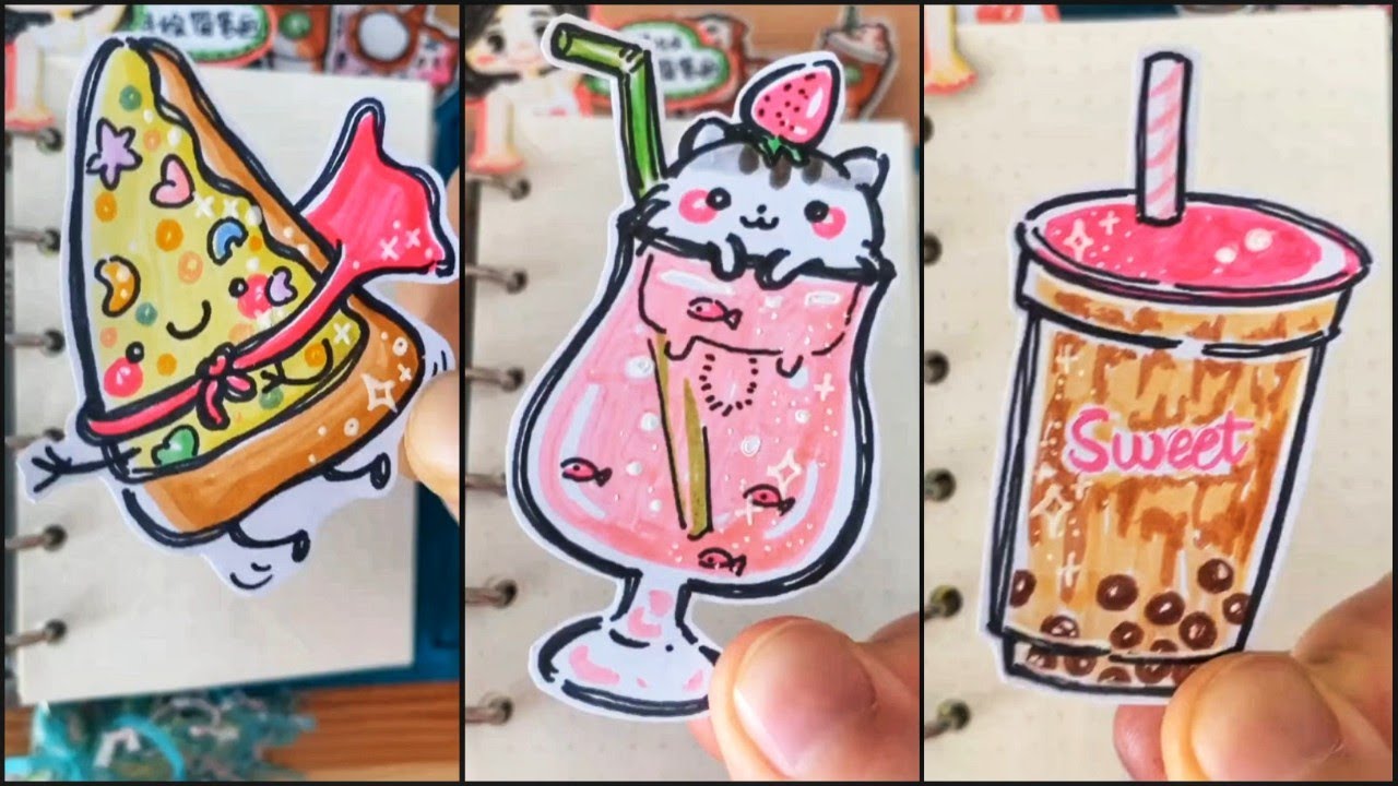 How To Draw Cute Food | Draw Food Sticker, Cute Sticker Drawing - YouTube