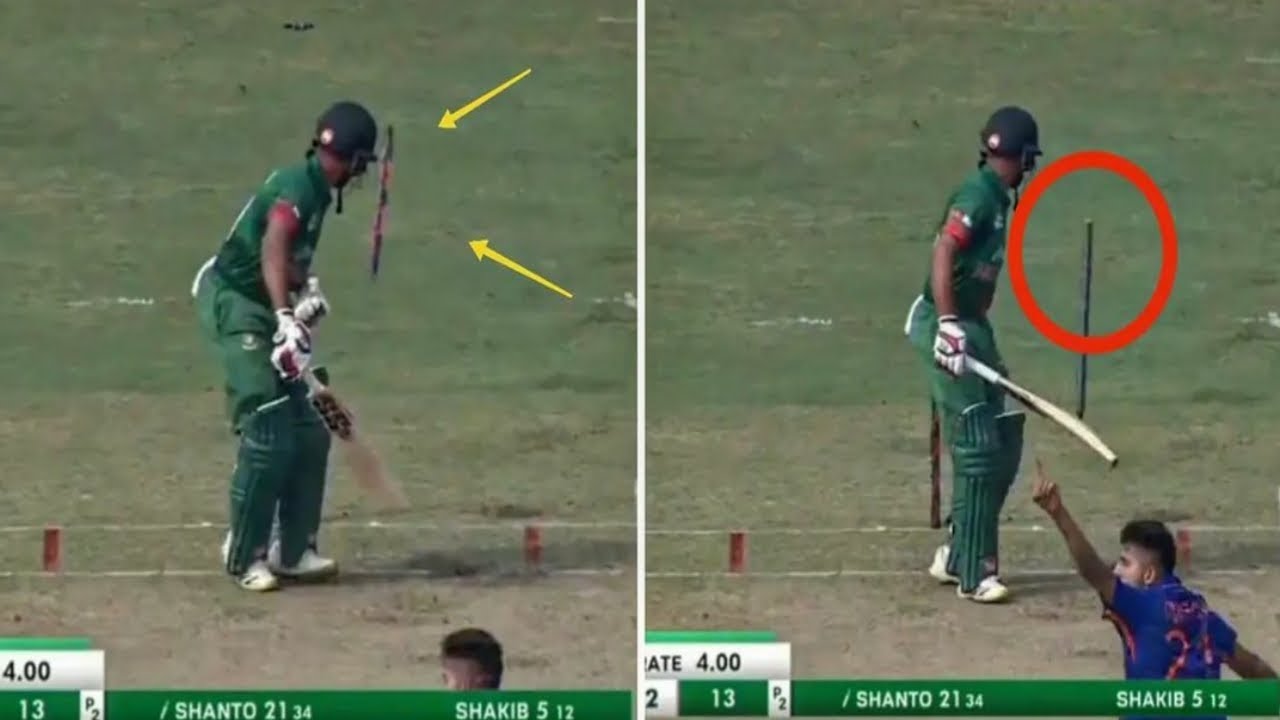 Off Stump flying in air when, Umran Malik clean bowled Najmul Shanto at ...