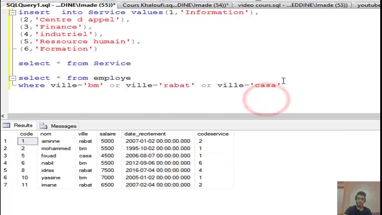 10#Cours SGBD1 SQL Server L’opérateur logique IN ) Darija - YouTube