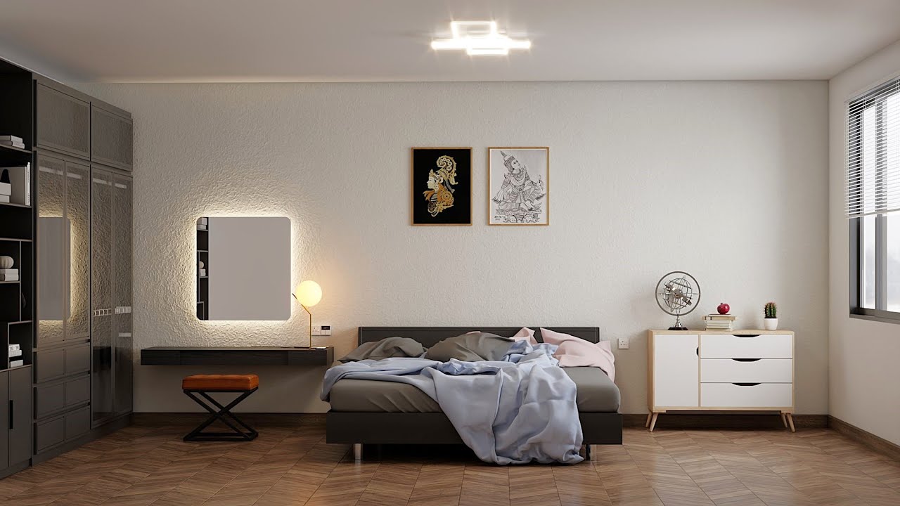 Interior Bedroom Rendering | Vray | Sketchup - YouTube