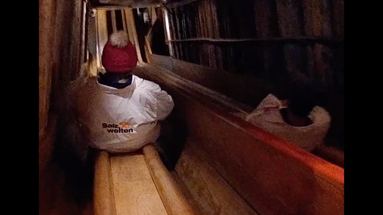 Riding a wooden slide in the world's oldest salt mine - YouTube