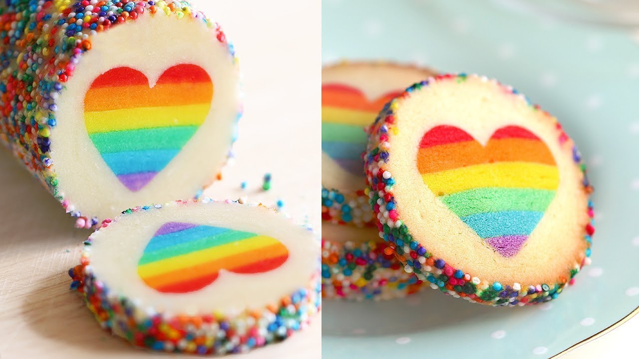 Eugenie Cookie Rainbow Heart Cookies Slice & Bake Surprise - YouTube