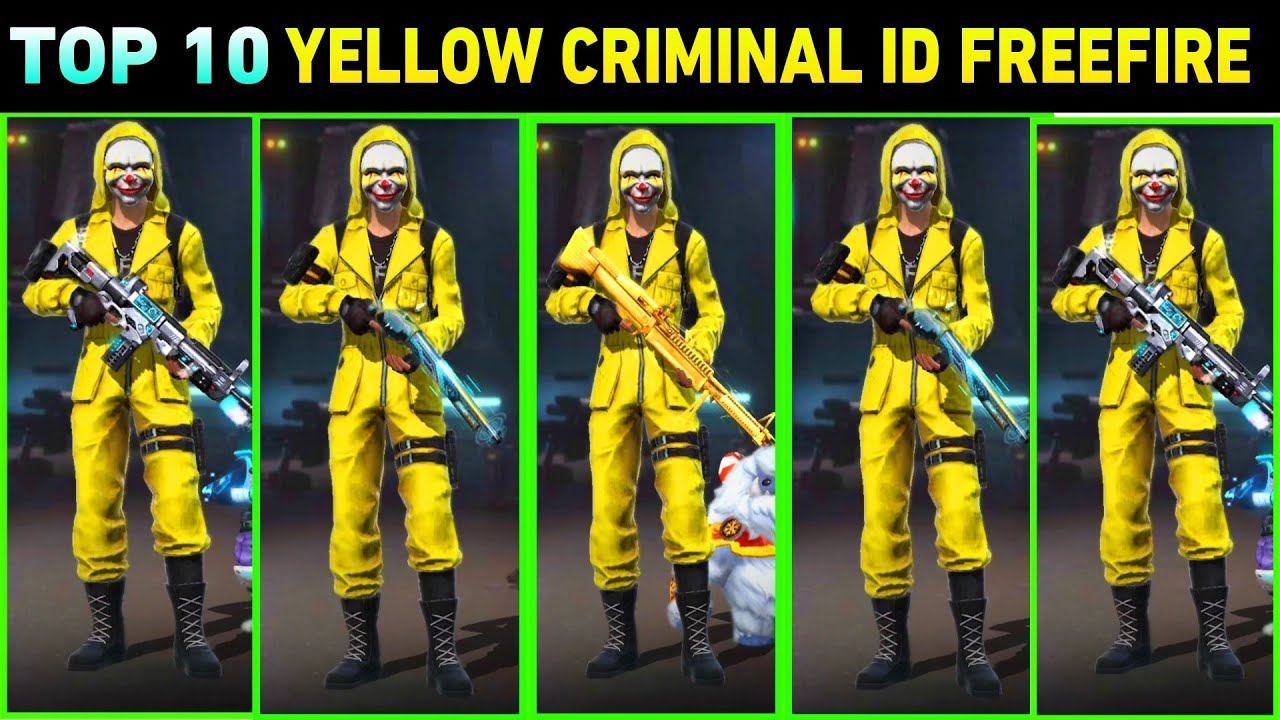 TOP 10 YELLOW CRIMINAL UID 😱 ! FREEFIRE YELLOW CRIMINAL BUNDLE ID 🔥 ...