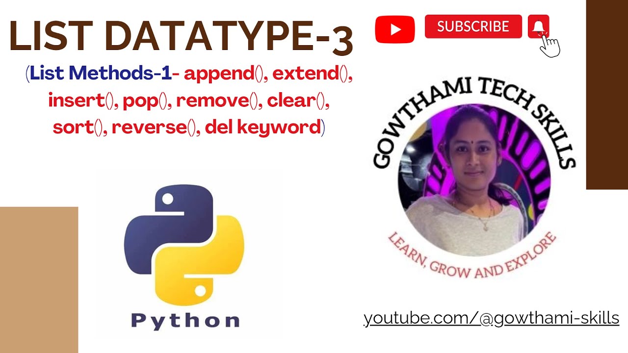 Lecture 21 Python List Datatype 3list Methods 1 Gowthamitechskills 3785