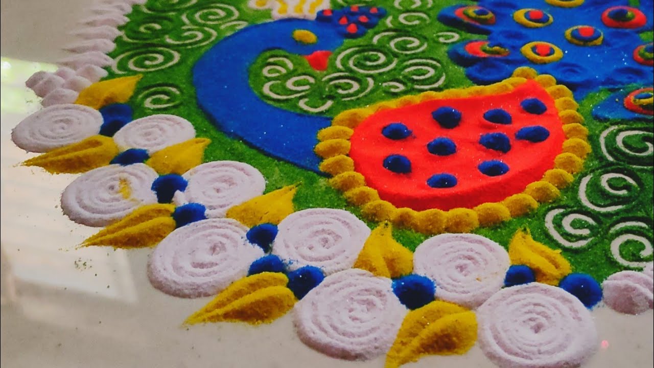 Unique peacock rangoli design 2021| relaxing and satisfying sand art ...