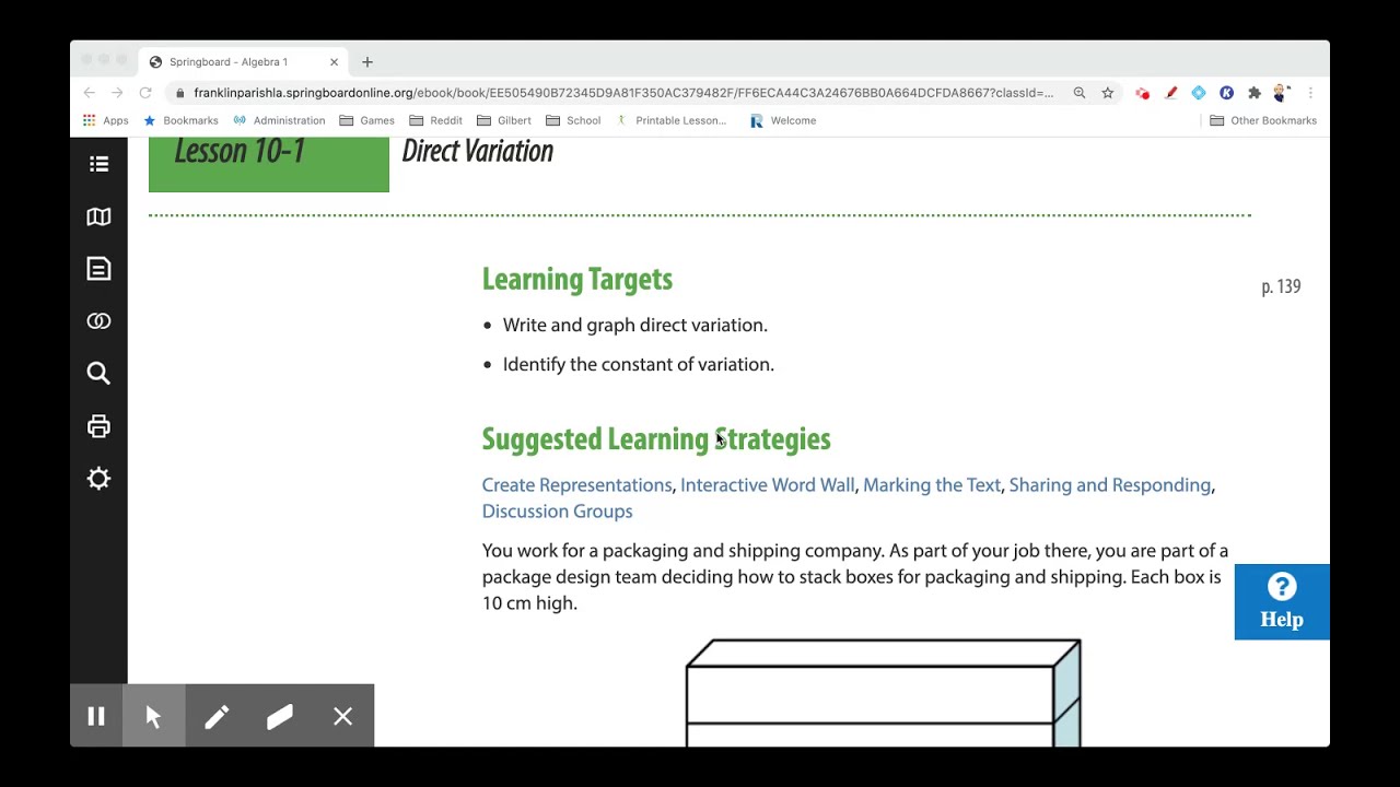 Springboard Algebra 1 Lesson 10-1 Direct Variation - YouTube