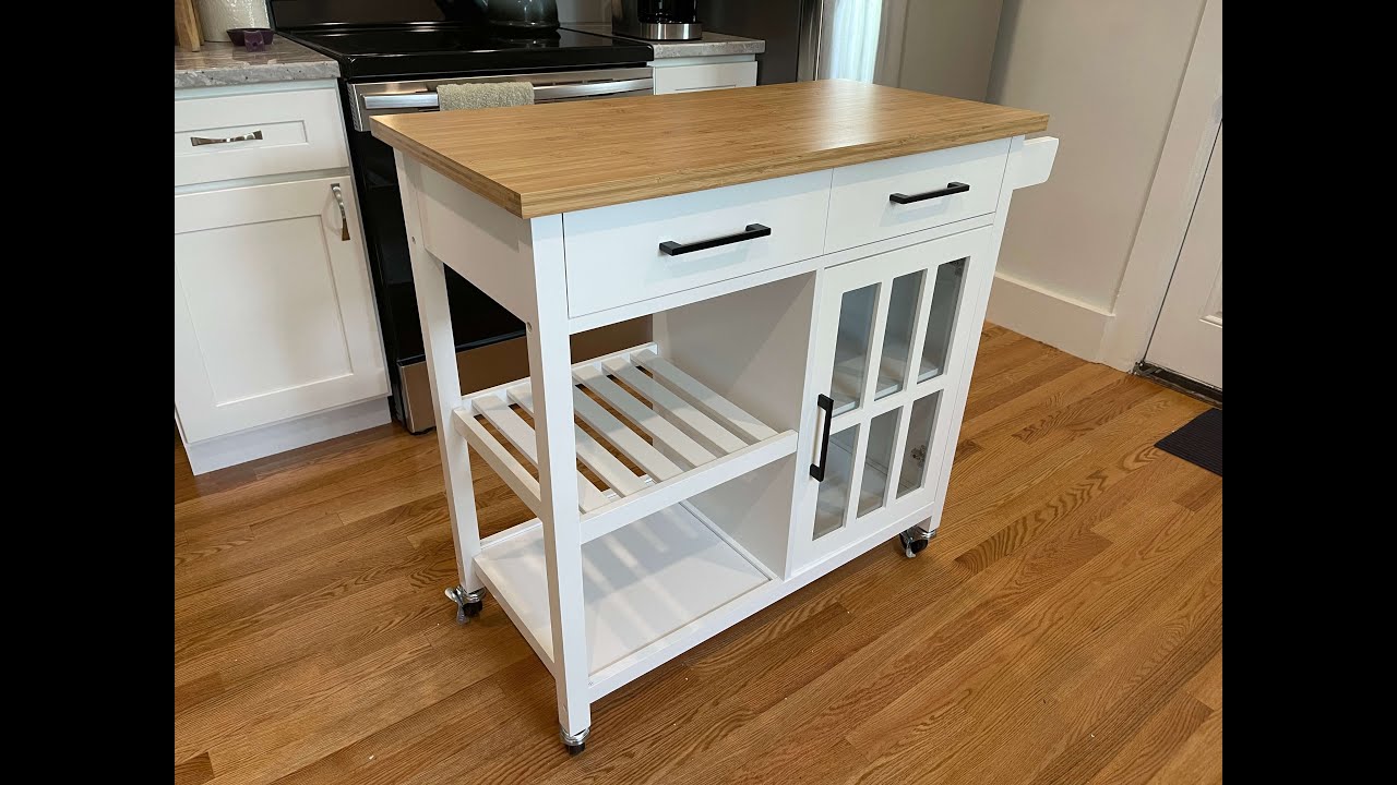 Yaheetech Kitchen Cart w/ Bamboo Top Assembly (Kittinger 40'' W Rolling ...