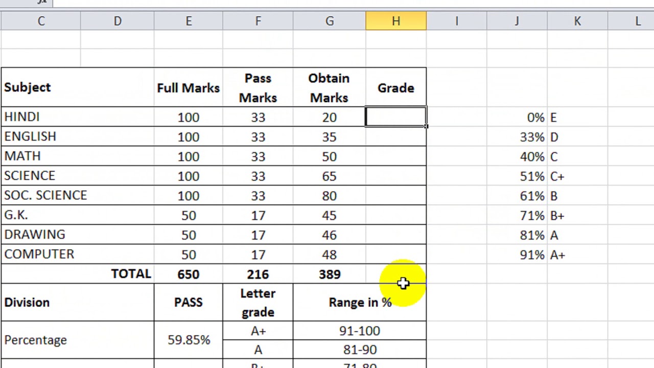 How To Calculate Grade In MS Excel In Hindi YouTube How To Calculate Grade In MS Excel In Hindi YouTube