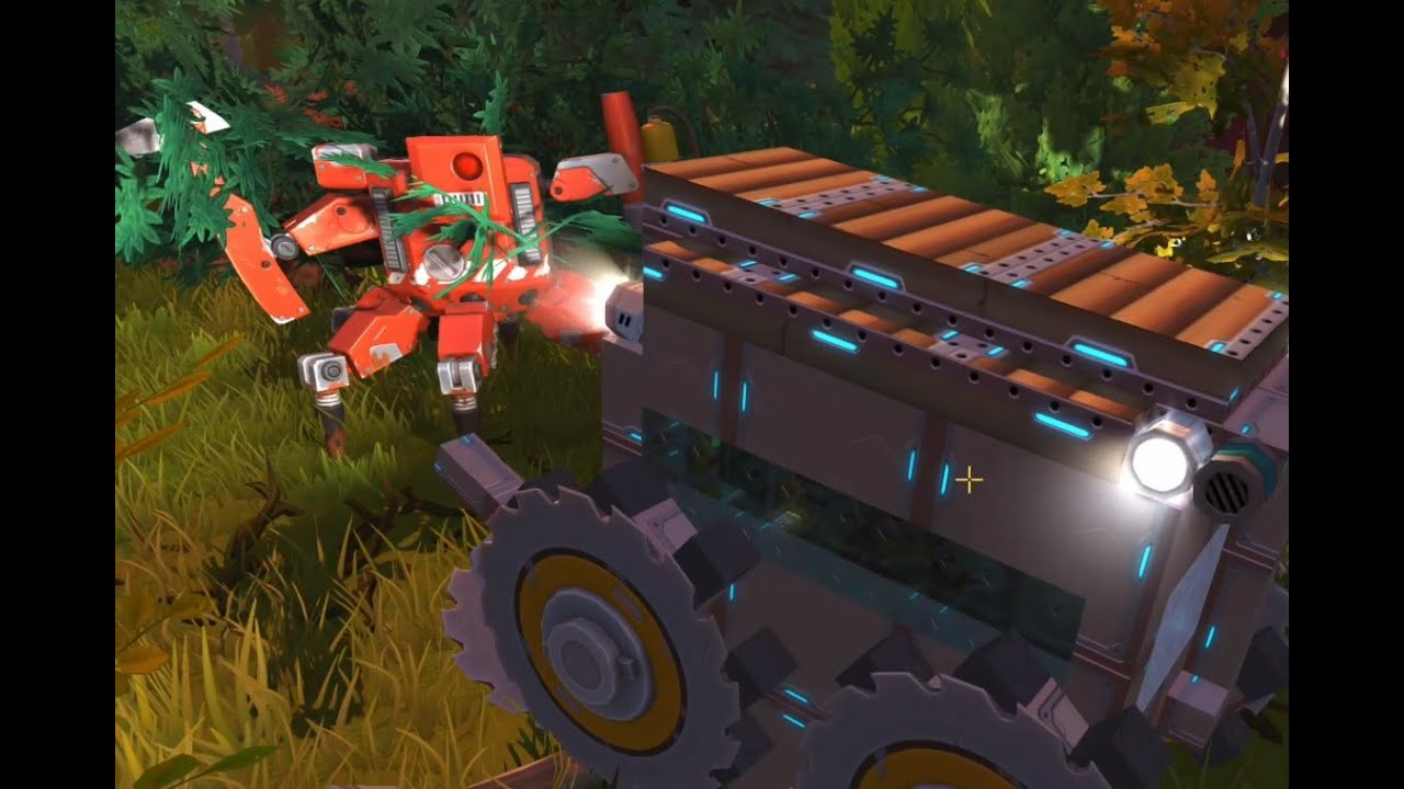 「Scrap Mechanic」FarmBot 遭遇001_ファームボット活動領域（平地）での平和的素材採取 - YouTube