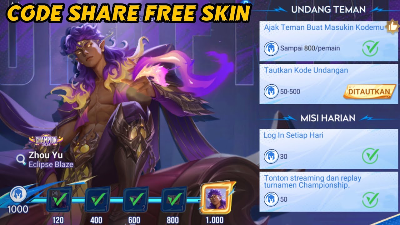 1 HARI SELESAI CARA CEPAT GRATIS ZHOU YU TOURNAMENT HONOR OF KINGS #hok ...