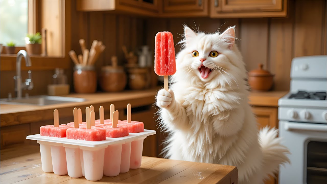 "Adorable Cat make a tasty Watermelon Ice Cream Like a Pro | Viral Cat ...
