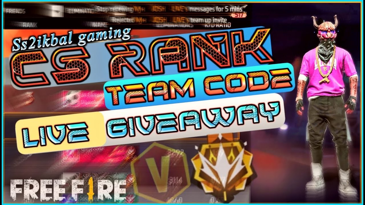 Cs rank Push Team Code Open | live to redeem code giveaway | ss2ikbal gaming is live - YouTube