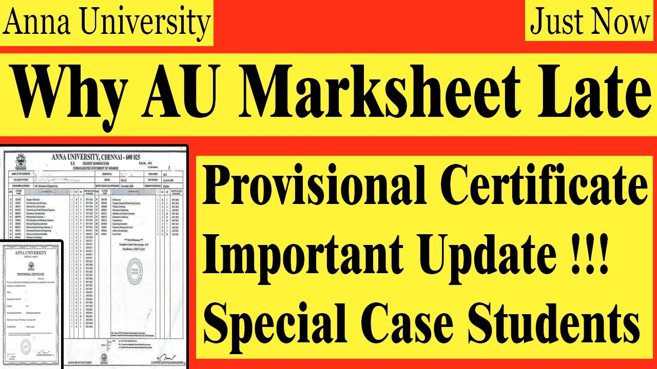 Anna University Marksheet Update | Why Provisional Certificate is Late ...
