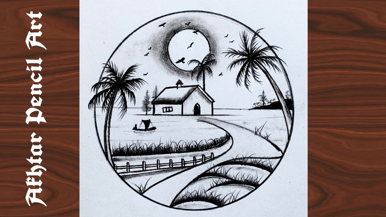 How to drawing amazing perspective landscape by pencil art - YouTube