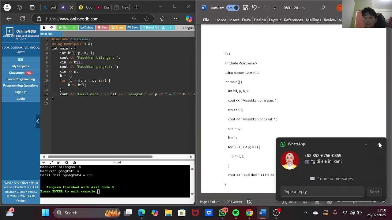 Program Menghitung bilangan berpangkat || Taufik Hidayat || 08011282429070 || #tgsalpro25b - YouTube