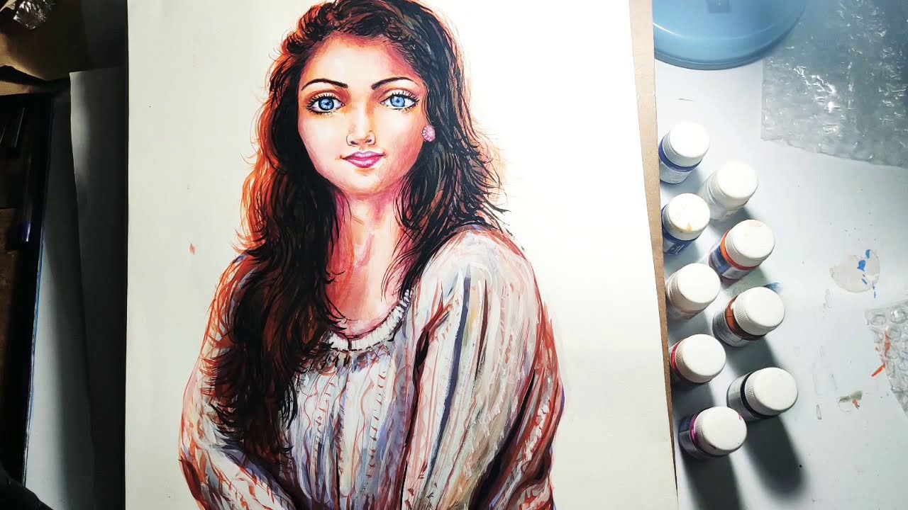 How to draw portrait acrylic painting step by step - YouTube