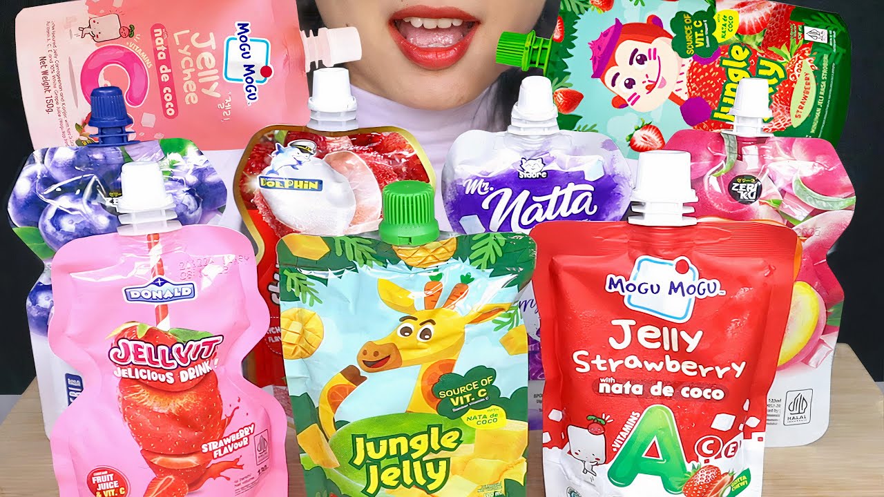 ASMR JELLY DRINK - MOGU MOGU STRAWBERRY, JUNGLE JELLY MANGO, DOLPHIN ...