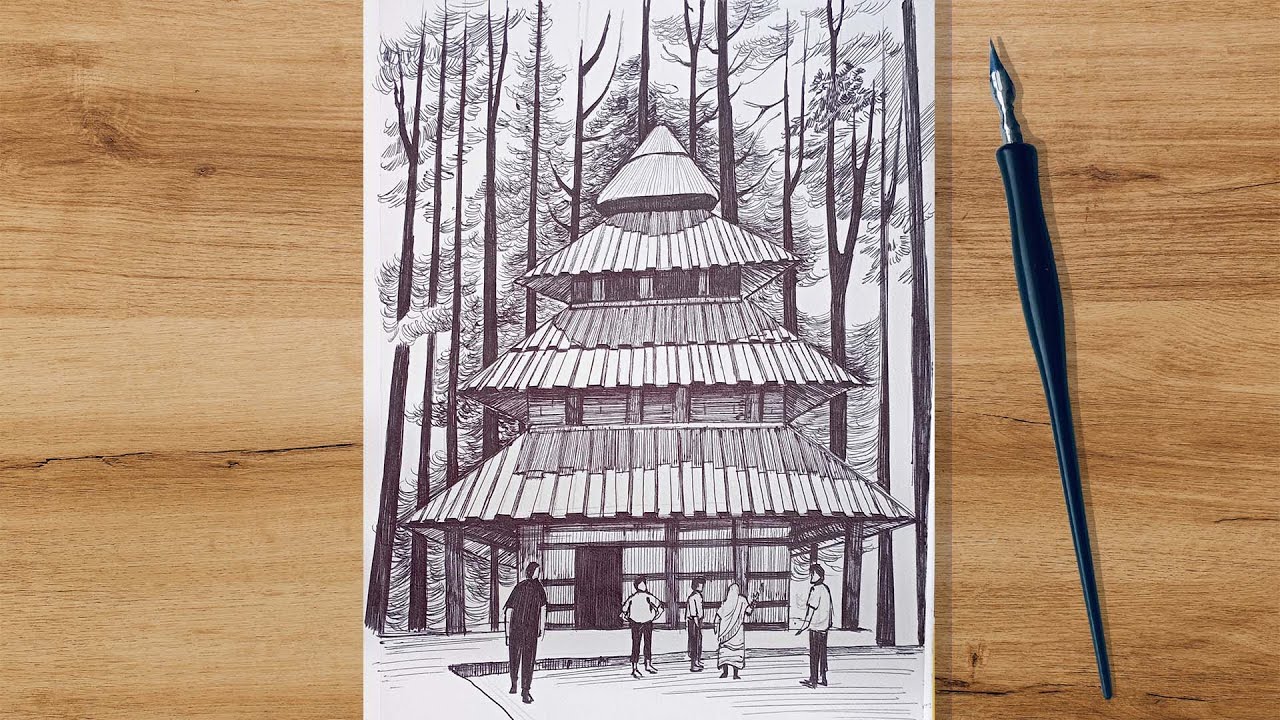Drawing of Hidimba Temple Manali | Ball Pen On Paper. - YouTube