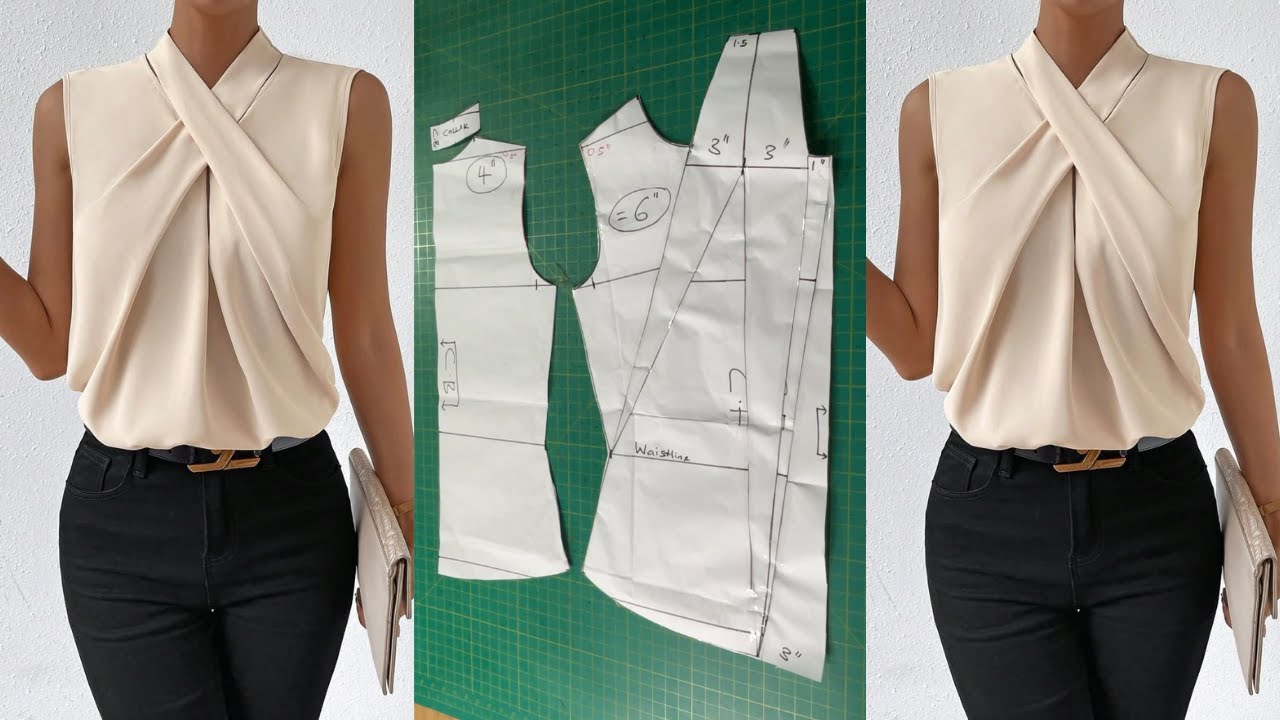 HOW TO CUT AND SEW A SLEEVELESS CRISS-CROSS NECKLINE BLOUSE - 2 - YouTube