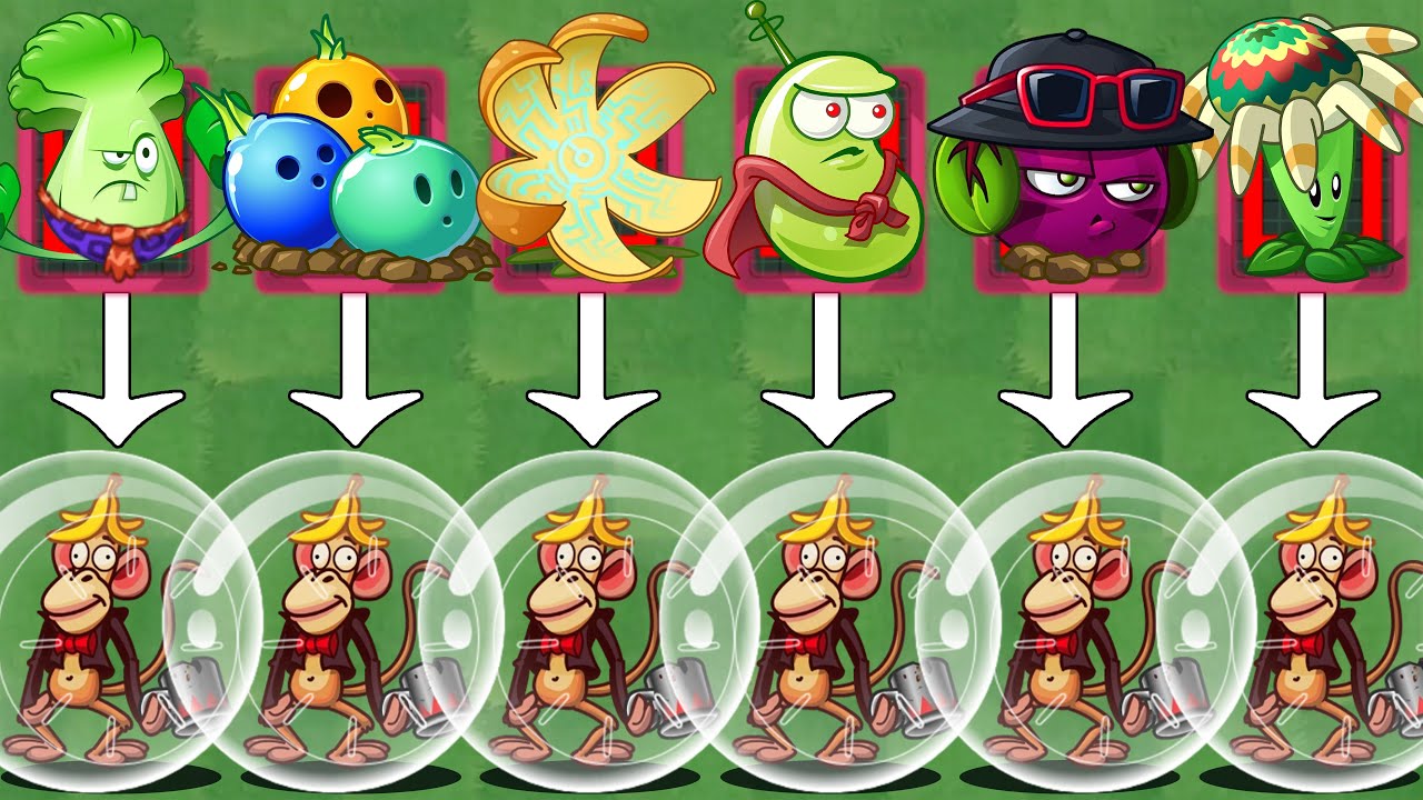 PvZ 2 Challenge - 20 Plants Using Plantfoods Vs 5 Monkeys Hamster Ball ...