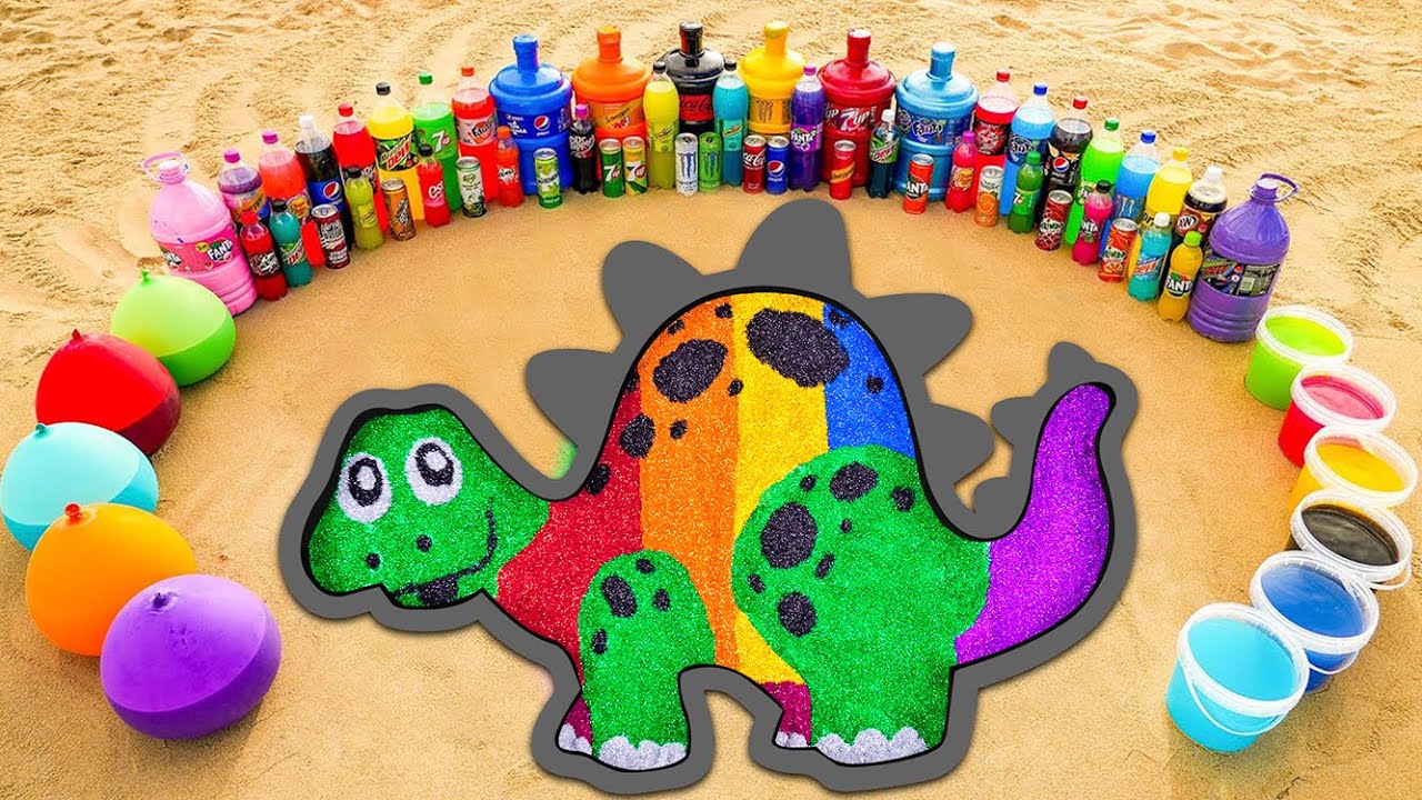 EXPERIMENT COCA 🦖 Tiny Rainbow T-Rex From Glitter Slime, 7up, Pepsi ...