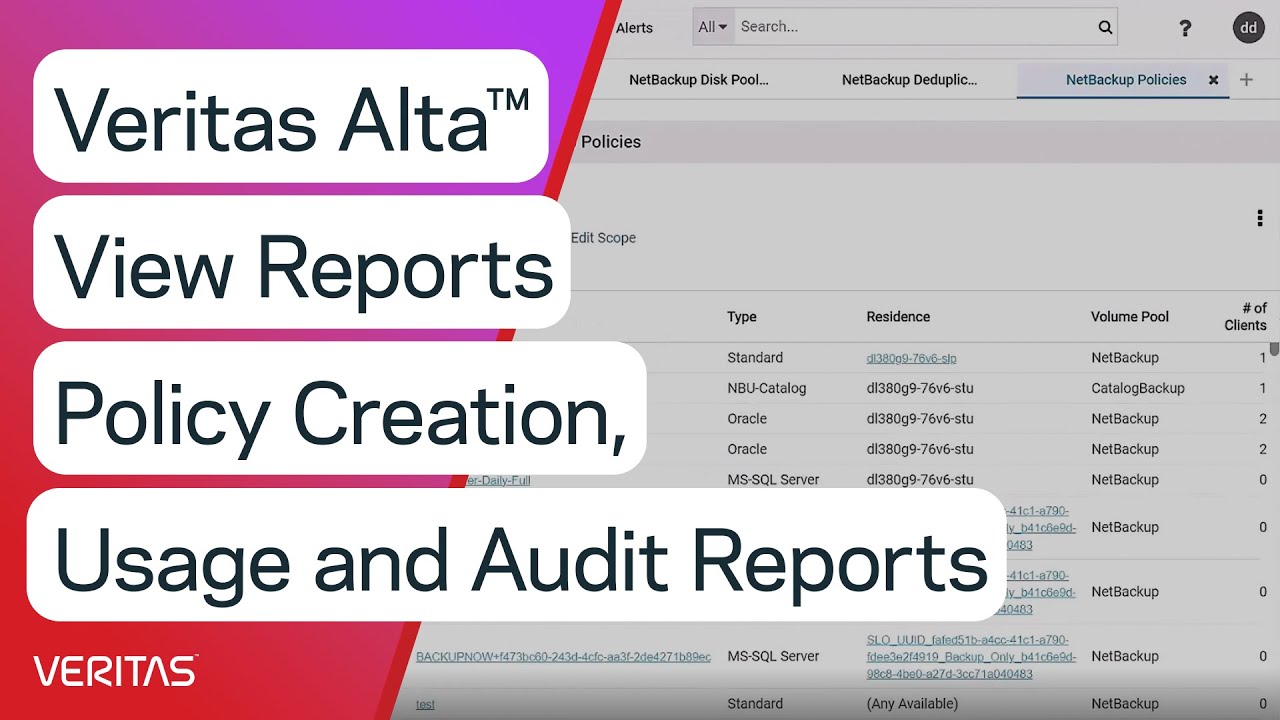 Veritas Alta™ View Reports Policy Creation, Usage and Audit Reports ...