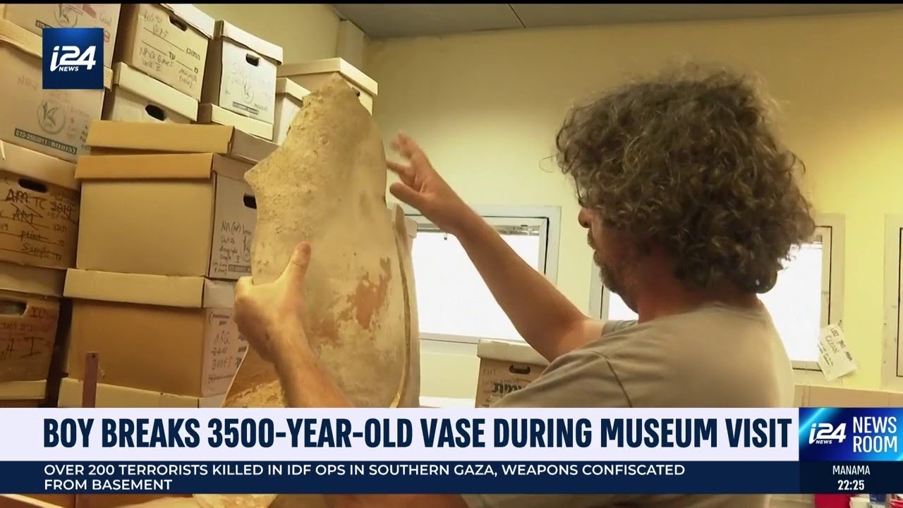 Ancient vase broken by 4-year-old boy in Israeli museum - YouTube
